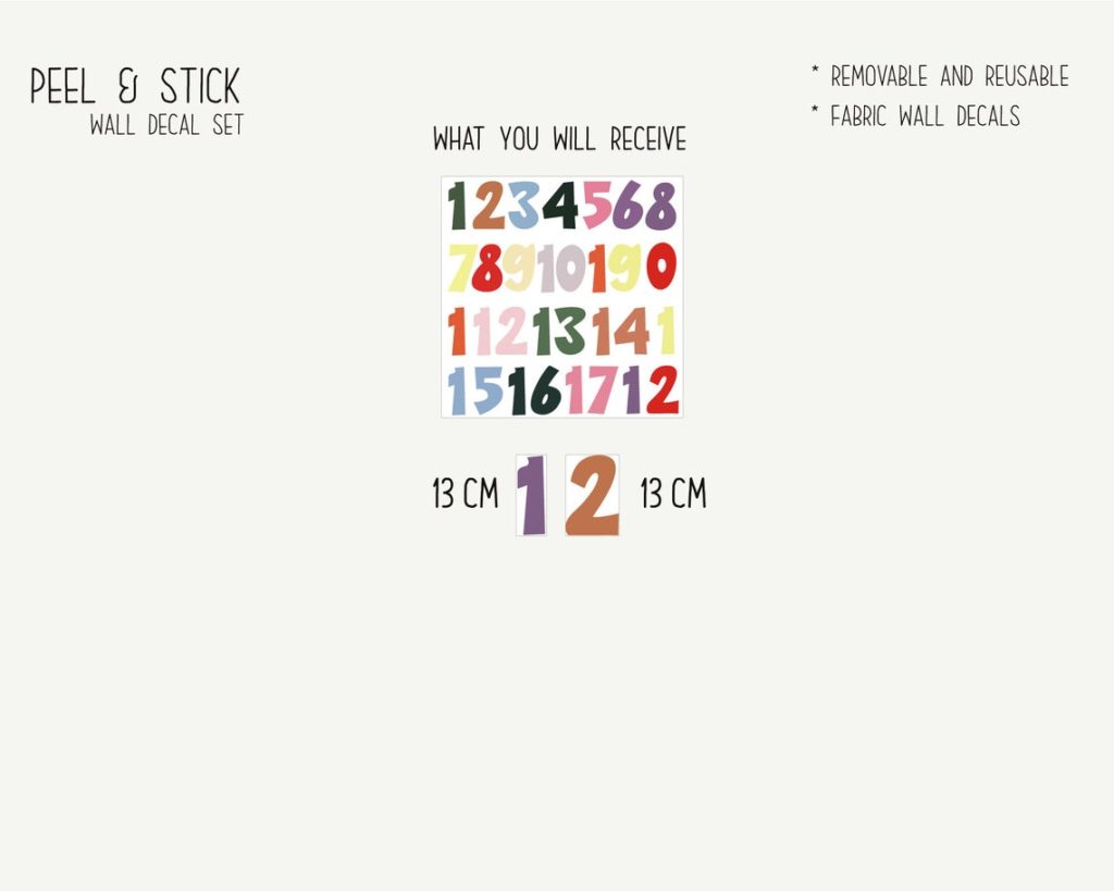 Numbers Wall Decals - Removable Wall Decals, Wall Stickers, Peel and ...