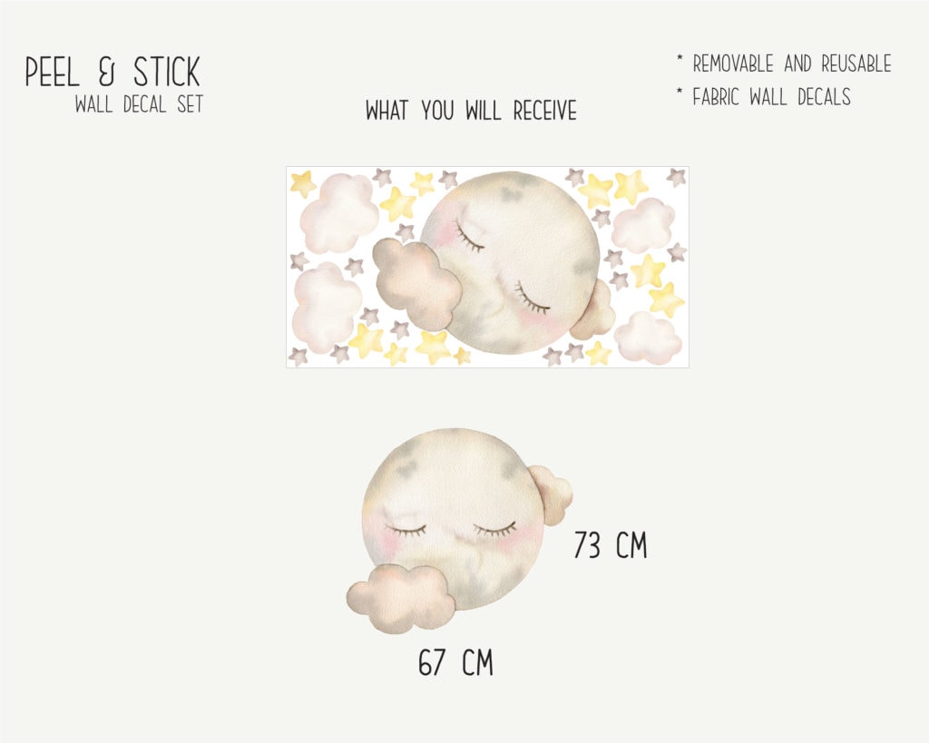 Sleeping Moon Decals | Dreaming Joey - Removable Wall Decals, Wall ...