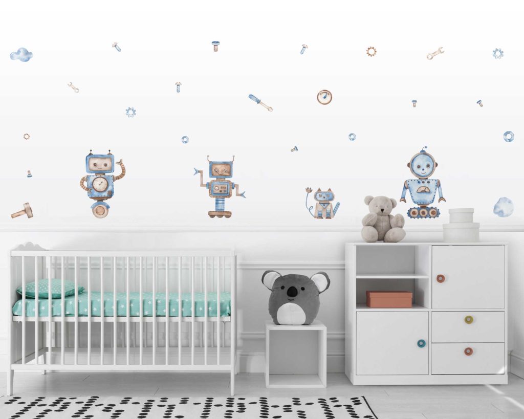 Robots Watercolour Decals - Removable Wall Decals, Wall Stickers, Peel ...